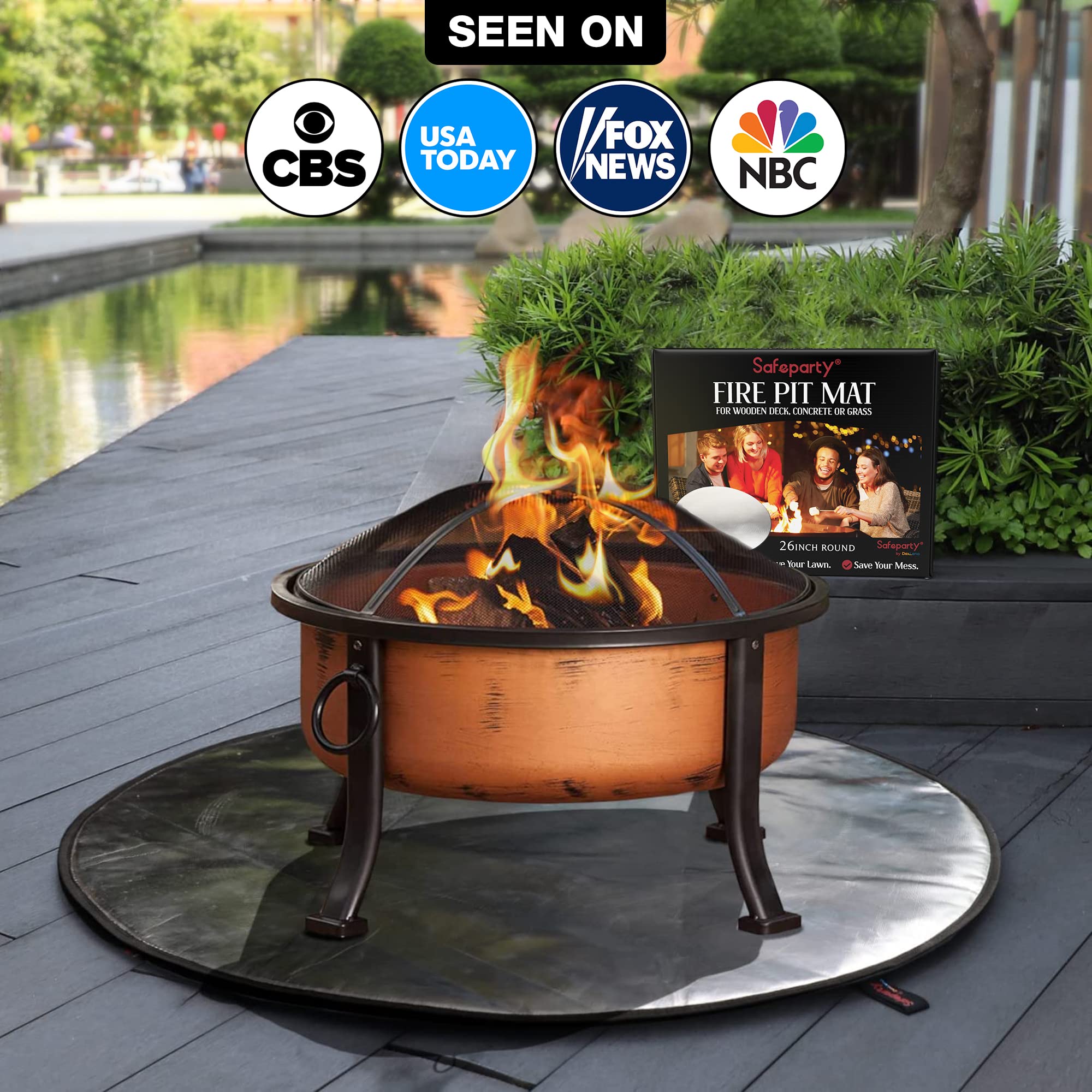 Safeparty Fire Pit Mats for Under Fire Pit - (26 Inch Round) 3 Layers Premium Fire Pit Mat for Deck, Patio, Grass and Wood, Fire Pit Pad, Fire Mat, Fireproof Mat for Fire Pit Grill BBQ Smoker