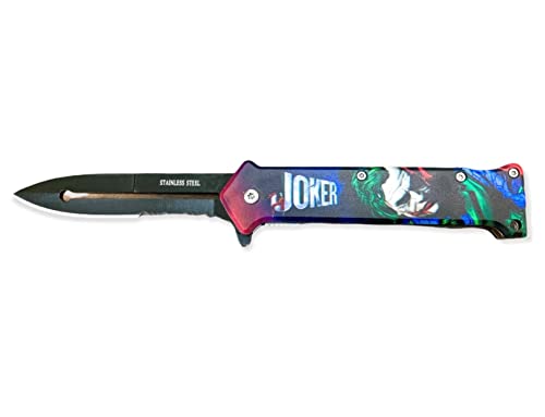 8inch JOKER KNIFE JO5 Spring Assisted Open Folding Pocket Knife. Pocket Clip Included, Blue