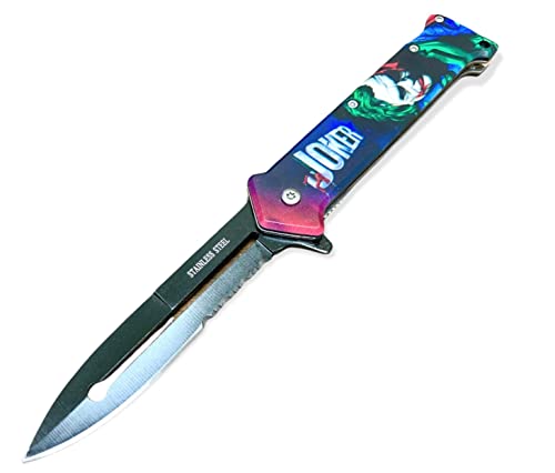 8inch JOKER KNIFE JO5 Spring Assisted Open Folding Pocket Knife. Pocket Clip Included, Blue