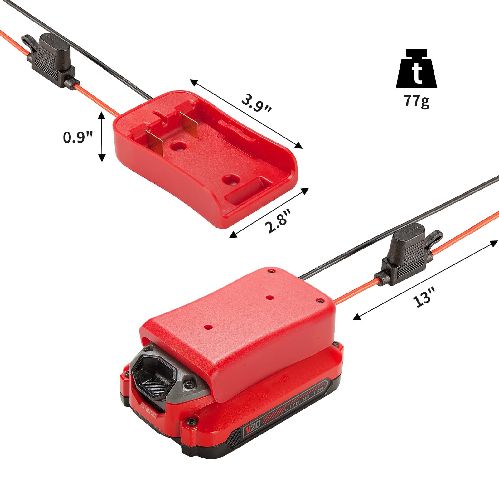 Power Wheel Adapter for V20 Craftsman 20V Battery with Fuse & Wire terminals, Power Connector for Rc Car, 14 Gauge Robotics, Rc Truck,DIY use, Work for MAX CMCB204 CMCB202 CMCB201 CMCS500B Battery