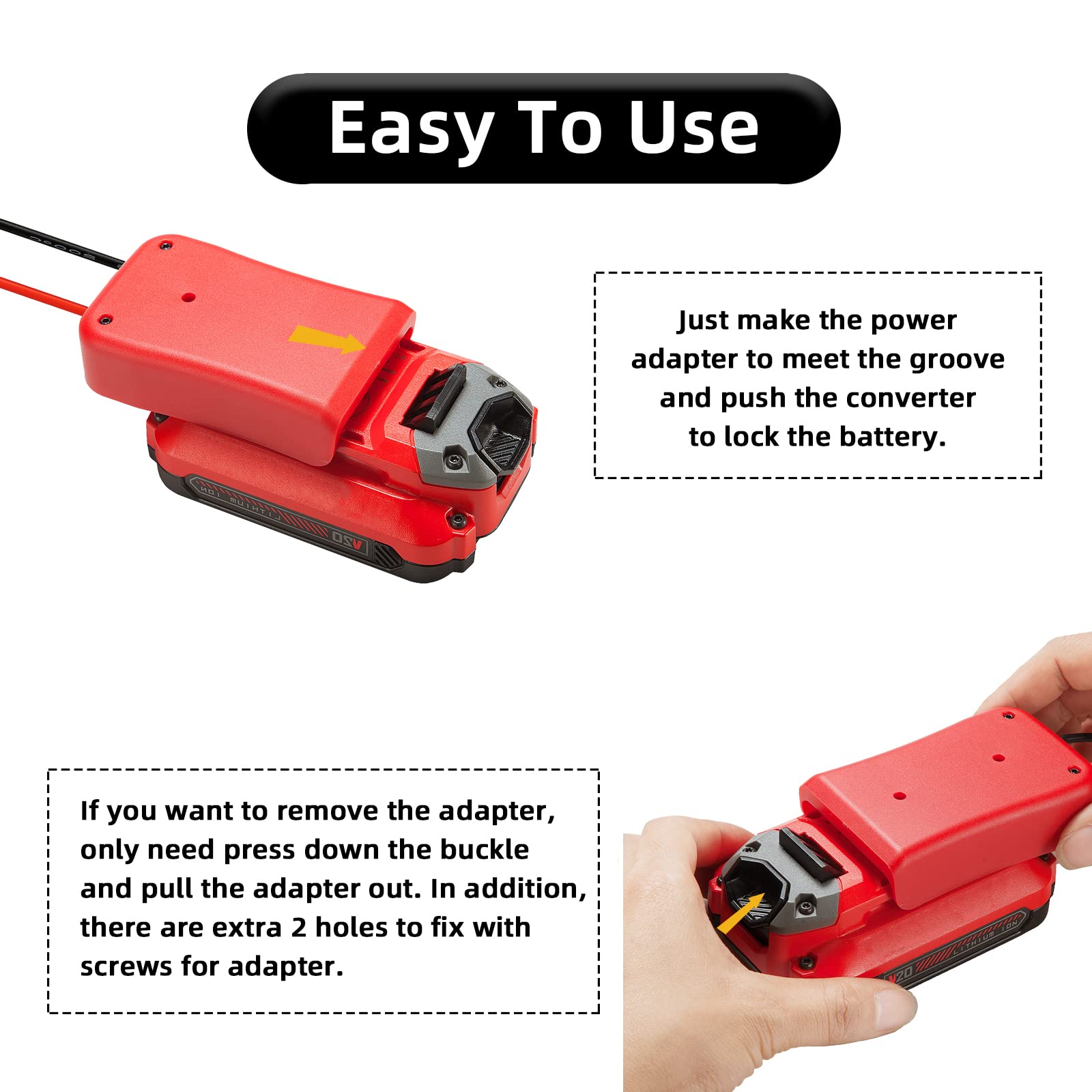 Power Wheel Adapter for V20 Craftsman 20V Battery with Fuse & Wire terminals, Power Connector for Rc Car, 14 Gauge Robotics, Rc Truck,DIY use, Work for MAX CMCB204 CMCB202 CMCB201 CMCS500B Battery