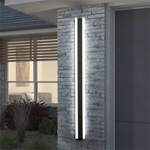 led outdoor garden wall lights indoor/outside long strip wall lamp modern rectangle ip65 waterproof wall sconce black exterior wall lighting patio living room courtyard lamp (6000k cold white,100cm)