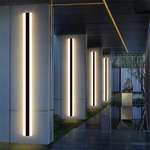 LED Outdoor Garden Wall Lights Indoor/Outside Long Strip Wall Lamp Modern Rectangle IP65 Waterproof Wall Sconce Black Exterior Wall Lighting Patio Living Room Courtyard Lamp (6000K Cold White,100CM)