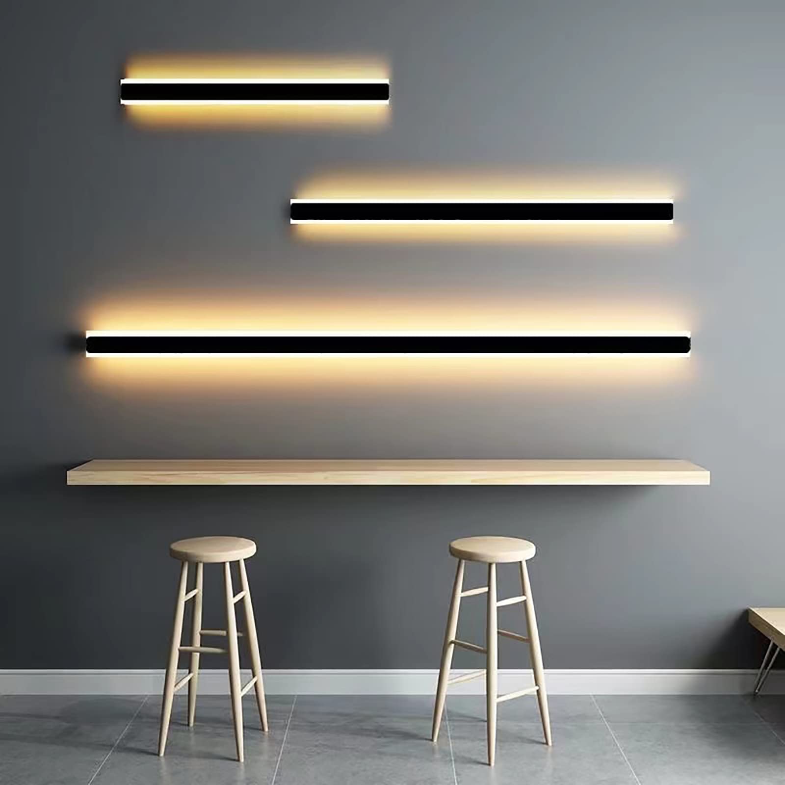 LED Outdoor Garden Wall Lights Indoor/Outside Long Strip Wall Lamp Modern Rectangle IP65 Waterproof Wall Sconce Black Exterior Wall Lighting Patio Living Room Courtyard Lamp (6000K Cold White,100CM)