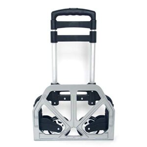 Portable Folding Hand Cart, Aluminum Hand Truck, Push Truck Trolley 165lbs Capacity Lightweight Dolly Collapsible Trolley Luggage for Office Home Travel Use (Black)