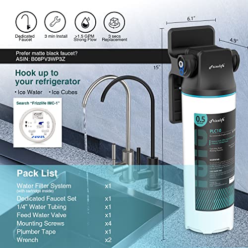 Frizzlife SW10F Under Sink Water Filter System with Brushed Nickel Faucet, NSF/ANSI 53&42 Certified, Reduces 99.99% Lead, Chlorine, Bad Taste & Odor, 8K Gallons High Capacity, 0.5 Micron, USA Tech