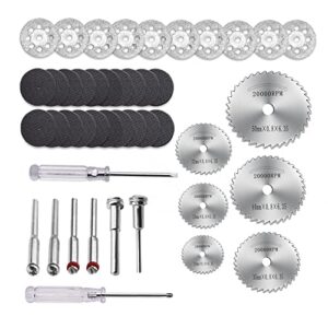 ruibapa 42pcs rotary diamond cutting wheels kit, include 20pcs resin cutting discs,6pcs hss circular saw blades,10pcs diamond cutting wheels,with mandrel and screwdrivers for glass and plastic p-010