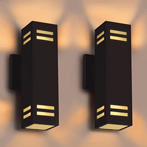 iYogaled Up Down Lights Outdoor Wall Light, Brown Exterior Dawn to Dusk Outdoor Light Fixture, Porch Lights Wall Mount 2 Pack, IP65 Aluminum Modern Outside Lights for House Front Door, Porch