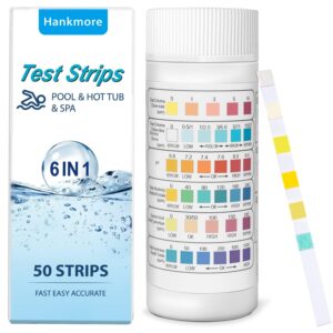 hankmore 6 in 1 pool test strips 50 counts swimming pool hot tub spa water quality testing for total chlorine / free chlorine / bromine / total hardness / ph / cyanuric acid / total alkalinity