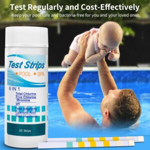 Hankmore 6 in 1 Pool Test Strips 50 Counts Swimming Pool Hot Tub Spa Water Quality Testing for Total Chlorine / Free Chlorine / Bromine / Total Hardness / pH / Cyanuric Acid / Total Alkalinity