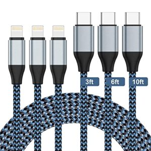 sundix usb c lightning cable, 3pack(3/6/10ft) iphone cord [mfi certified], fast usb c charging braided cord compatible with iphone 14/13/13promax/12/11xs and more (use with usb c wall charger)