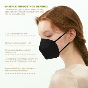 Wecolor KN95 Face Masks 50 Pack 5-Ply Breathable Safety Respirator Cup Dust Disposable KN95 Mask Black