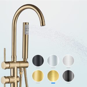 yagatap freestanding bathtub faucet floor mount tub filler brushed gold high flow shower faucets with handheld shower mixer taps swivel spout