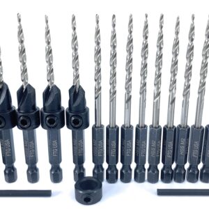 FTG USA Countersink Drill Bit Set 6 Pc #6 (9/64") Wood Countersink Drill Bit Pro Pack Countersink Set, 12 Replacement Tapered Countersink Drill Bits 9/64",1 Stop Collar, Hex Wrench