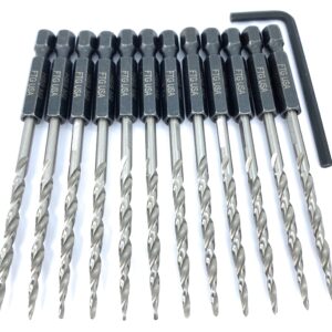 FTG USA Countersink Drill Bit Set 6 Pc #6 (9/64") Wood Countersink Drill Bit Pro Pack Countersink Set, 12 Replacement Tapered Countersink Drill Bits 9/64",1 Stop Collar, Hex Wrench