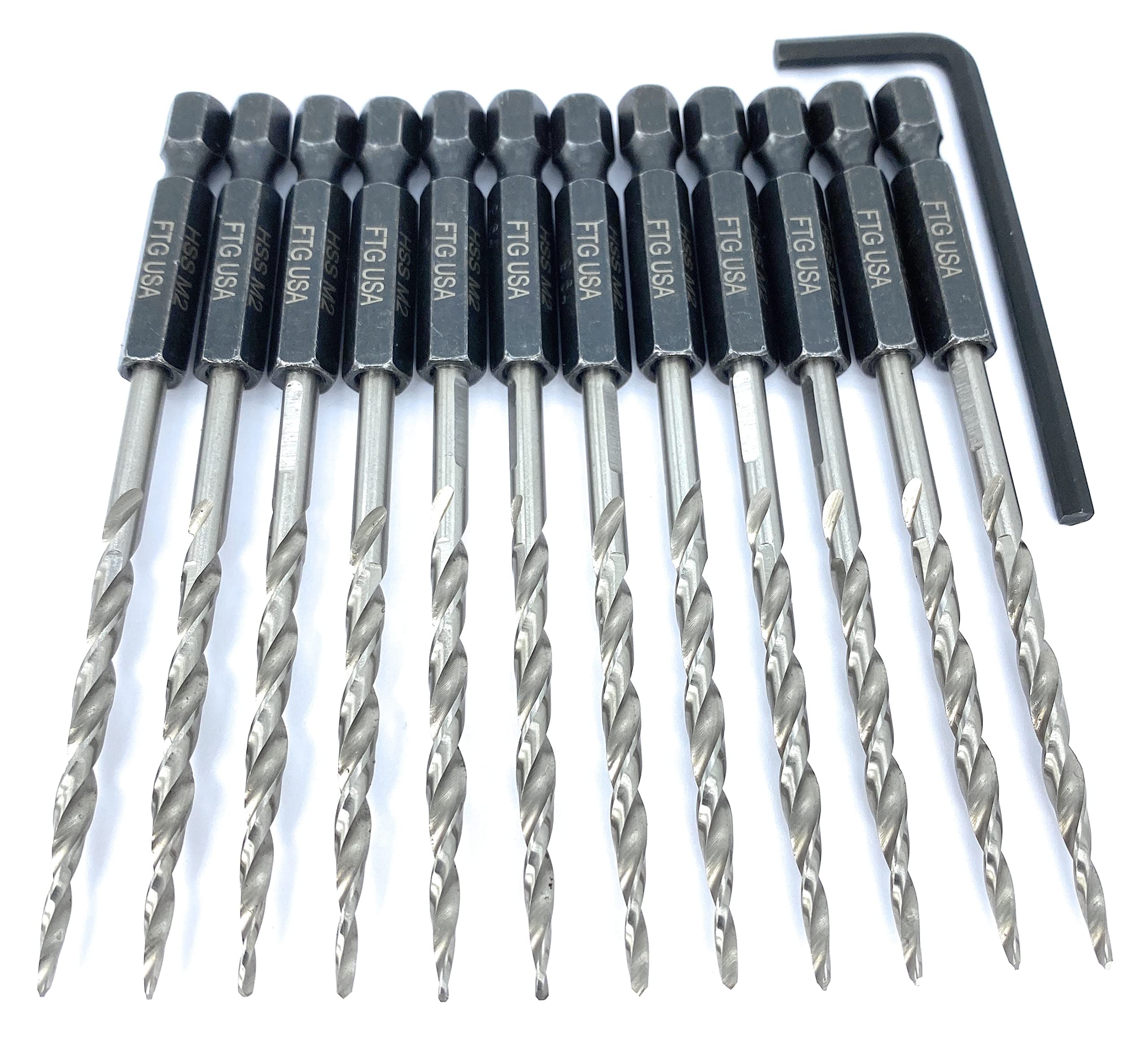 FTG USA Countersink Drill Bit Set 6 Pc #6 (9/64") Wood Countersink Drill Bit Pro Pack Countersink Set, 12 Replacement Tapered Countersink Drill Bits 9/64",1 Stop Collar, Hex Wrench