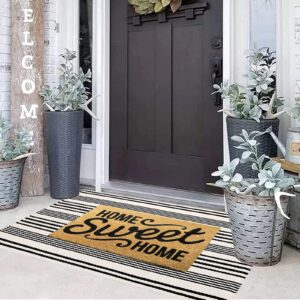 Black and White Striped Rug 24'' x 51''Outdoor Front Porch Rug Hand-Woven Machine Washable Indoor/Outdoor Layered Door Mats for Entryway/Bedroom/Outdoor