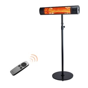 east oak patio heater, wall mounted & standing 1500w outdoor indoor infrared electric heater with ip65 waterproof & dustproof, tip-over & overheating protection, 3 heat settings & 24h timing