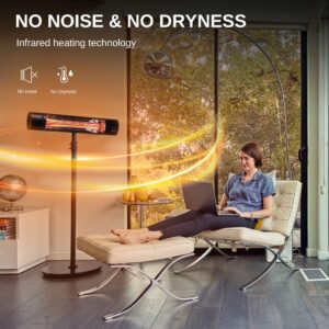 EAST OAK Patio Heater, Wall Mounted & Standing 1500W Outdoor Indoor Infrared Electric Heater with IP65 Waterproof & Dustproof, Tip-over & Overheating Protection, 3 Heat Settings & 24H Timing