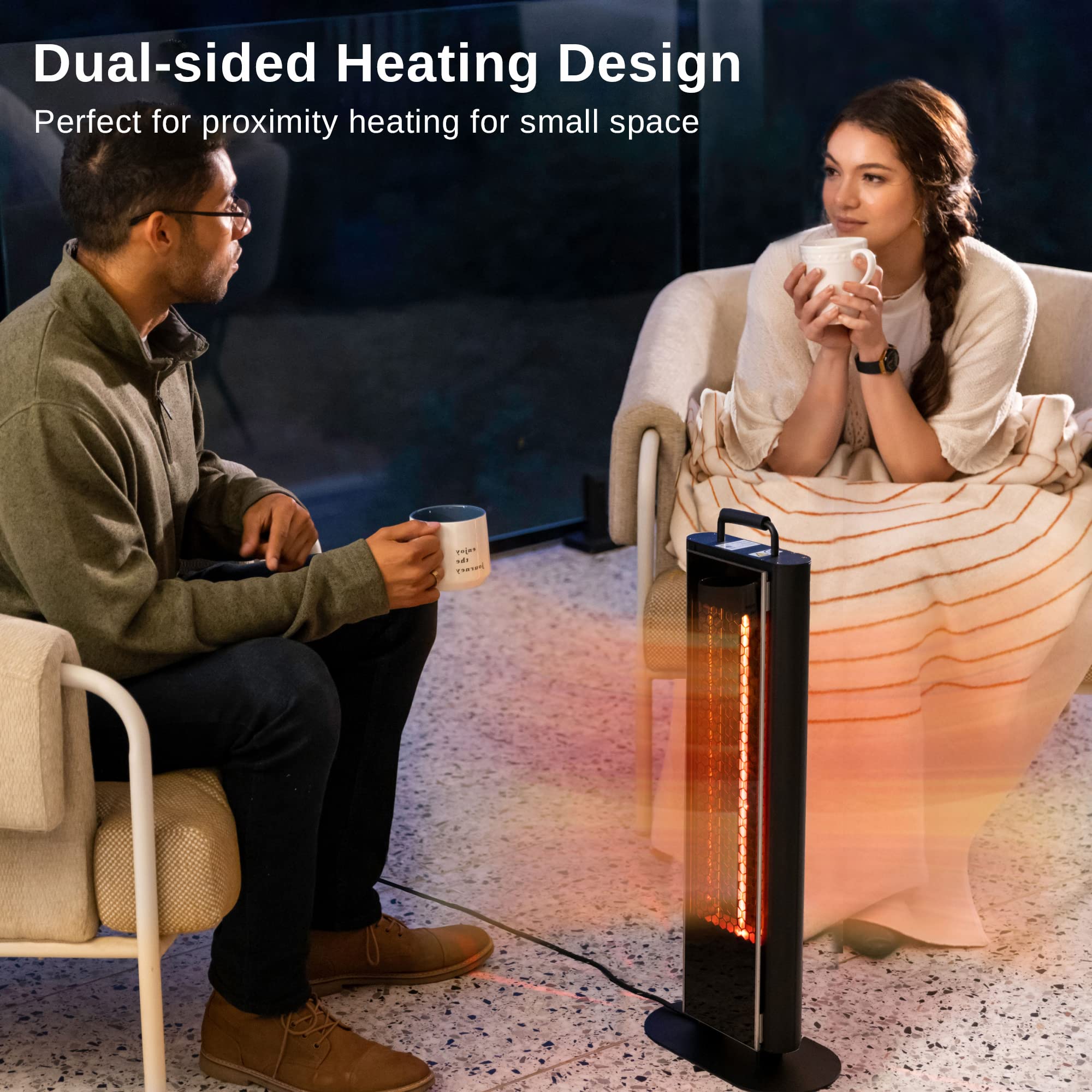 EAST OAK 1200W Patio Heater, Under Table Electric Heater with Double-Sided Design Silent Heating, IP65 Waterproof Portable Outdoor Heater with Handle and Protection from Tip-Over & Overheating