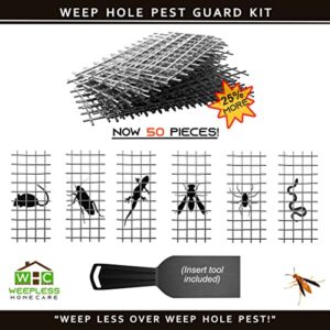 Weepless Weep Hole Pest Guard Kit- Pre-Cut Galvanized 1/4" Wire Mesh, Pack of 40, Keep Wasp, Mice, Lizards, Roaches, Spiders, Other Pest Out. Insert Tool Included.