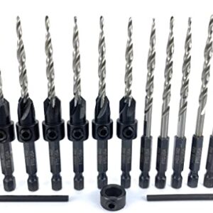 FTG USA Countersink Drill Bit Set 6 Pc #8(11/64") Wood Countersink Drill Bit, Pro Pack Countersink Bit, 1 Extra Tapered Drill Bit, 1 Stop Collar, 1 Hex Wrench, and 6 Pcs #8 (11/64") Replacement Drill