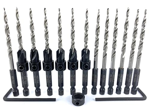 FTG USA Countersink Drill Bit Set 6 Pc #8(11/64") Wood Countersink Drill Bit, Pro Pack Countersink Bit, 1 Extra Tapered Drill Bit, 1 Stop Collar, 1 Hex Wrench, and 6 Pcs #8 (11/64") Replacement Drill