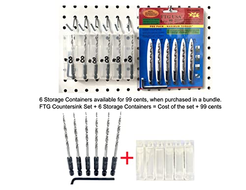 FTG USA Countersink Drill Bit Set 6 Pc #8(11/64") Wood Countersink Drill Bit, Pro Pack Countersink Bit, 1 Extra Tapered Drill Bit, 1 Stop Collar, 1 Hex Wrench, and 6 Pcs #8 (11/64") Replacement Drill