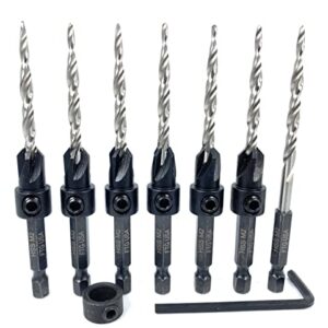 FTG USA Countersink Drill Bit Set 6 Pc #8(11/64") Wood Countersink Drill Bit, Pro Pack Countersink Bit, 1 Extra Tapered Drill Bit, 1 Stop Collar, 1 Hex Wrench, and 6 Pcs #8 (11/64") Replacement Drill