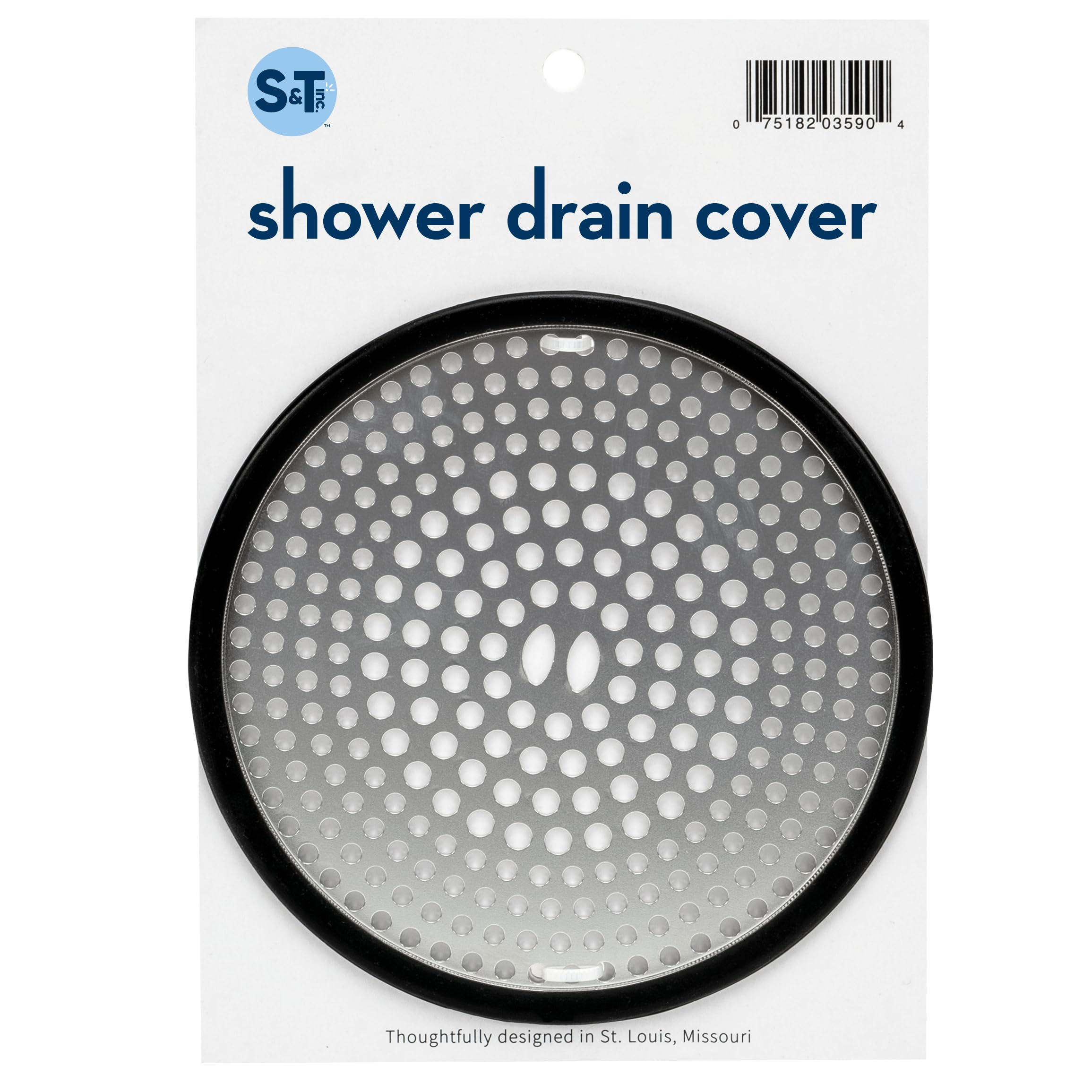 S&T INC. Shower Drain Hair Catcher, Shower Drain Cover with Stainless Steel with Anti-Skid Silicone Ring, 4.5 Inch Diameter