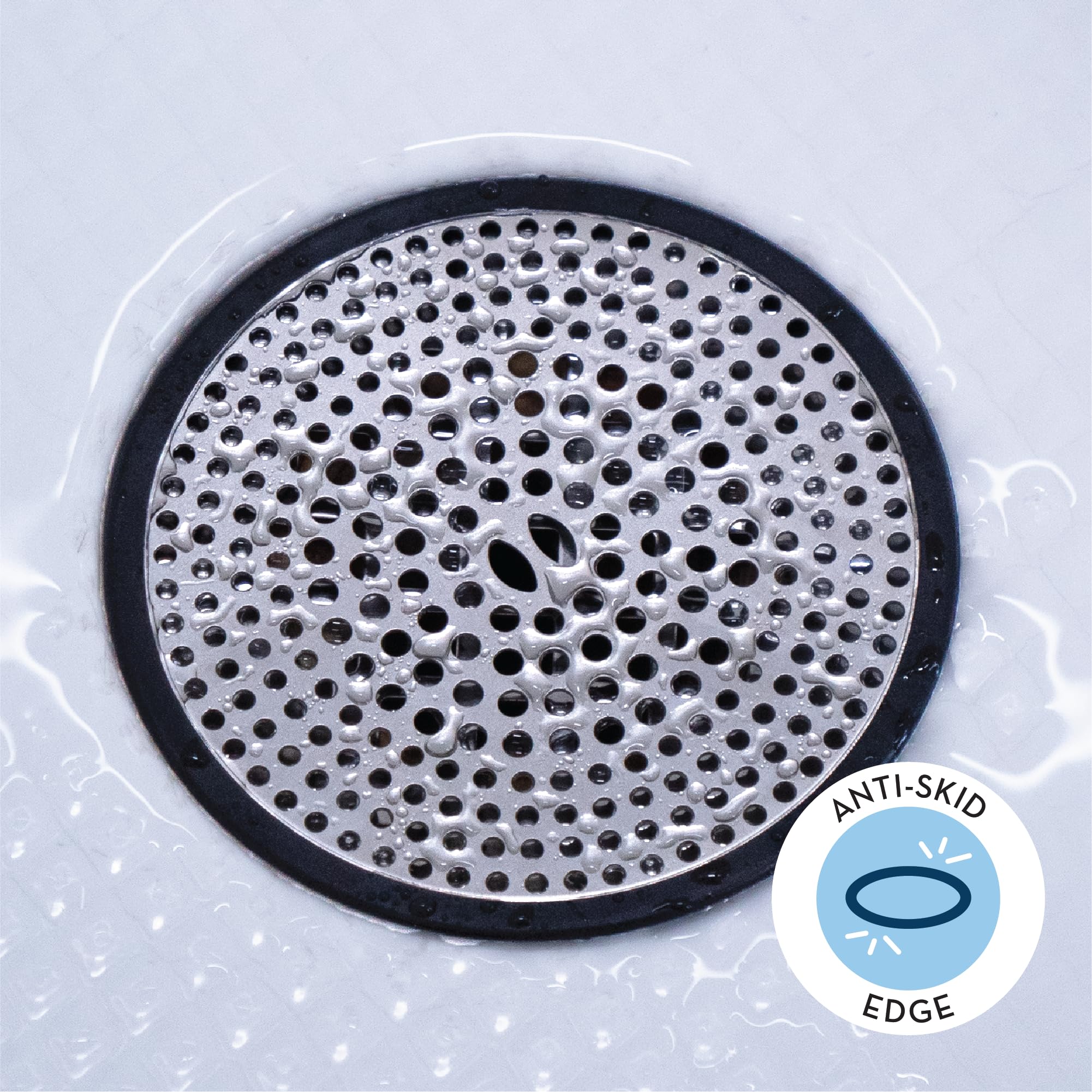 S&T INC. Shower Drain Hair Catcher, Shower Drain Cover with Stainless Steel with Anti-Skid Silicone Ring, 4.5 Inch Diameter