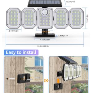 OTDLIGHT Solar Outdoor Lights, 300LED 2700LM 5 Heads Solar Powered Motion Sensor LED Security Light with Remote Control, IP65 Waterproof Floodlight, 360°Beam Angle Wall Lights for Garden Driveway