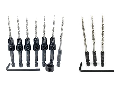 FTG USA Countersink Drill Bit Set 6 Pc #6(9/64") Wood Countersink Drill Bit, Pro Pack Countersink Bit, 1 Extra Tapered Drill Bit, 1 Stop Collar, 1 Hex Wrench and 3 Replacement Tapered Bits 9/64"