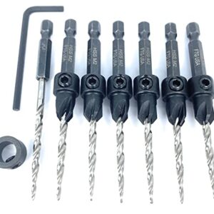 FTG USA Countersink Drill Bit Set 6 Pc #6(9/64") Wood Countersink Drill Bit, Pro Pack Countersink Bit, 1 Extra Tapered Drill Bit, 1 Stop Collar, 1 Hex Wrench and 3 Replacement Tapered Bits 9/64"