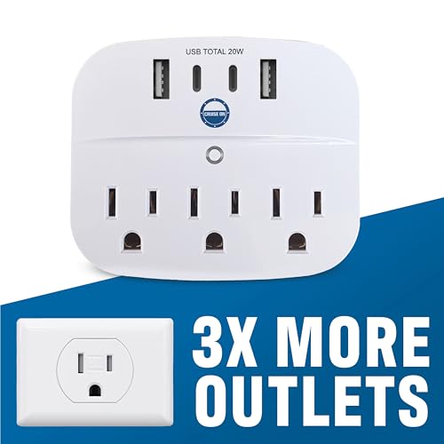 Cruise Approved Power Strip Non Surge with USB-C, USB & 3 Standard Outlet Plugs - Cruise Essentials for Carnival, Royal Caribbean & All Cruise Ships in 2023, 2024 & 2025