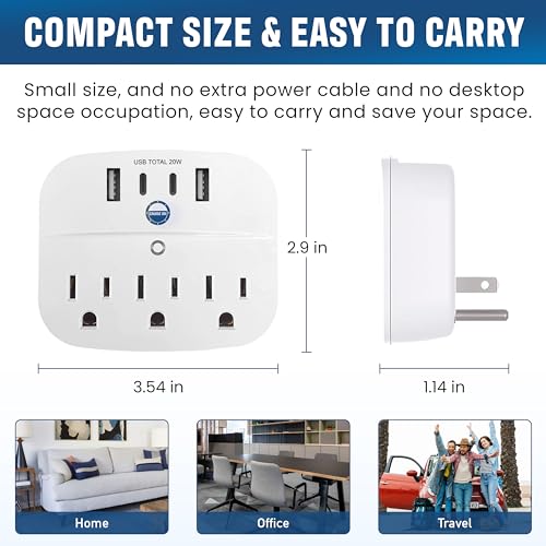 Cruise Approved Power Strip Non Surge with USB-C, USB & 3 Standard Outlet Plugs - Cruise Essentials for Carnival, Royal Caribbean & All Cruise Ships in 2023, 2024 & 2025