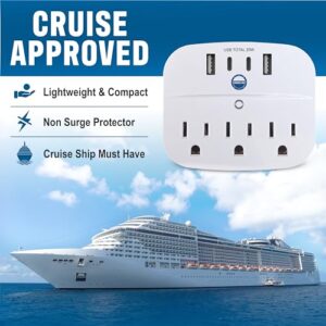 Cruise Approved Power Strip Non Surge with USB-C, USB & 3 Standard Outlet Plugs - Cruise Essentials for Carnival, Royal Caribbean & All Cruise Ships in 2023, 2024 & 2025