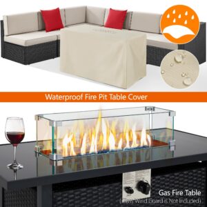 Yaheetech 43 inch 50,000 BTU Outdoor Propane Gas Fire Pit Table with Glass Wind Guard, Tempered Glass Tabletop, Rattan Wicker Base and Rain Cover, Rectangle Gas Firepits w/Blue Glass Stones, Black