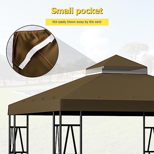 10' X 10' Gazebo Canopy Top Replacement Double Tier Garden Canopy Yard Patio Gazebo Top Cover Pavilion Cover Sunshade Polyester (Brown)