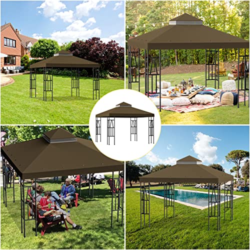 10' X 10' Gazebo Canopy Top Replacement Double Tier Garden Canopy Yard Patio Gazebo Top Cover Pavilion Cover Sunshade Polyester (Brown)