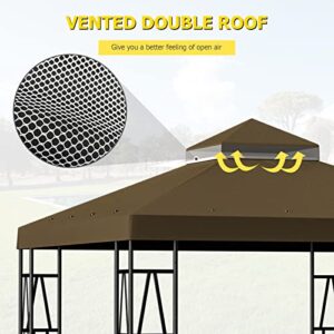 10' X 10' Gazebo Canopy Top Replacement Double Tier Garden Canopy Yard Patio Gazebo Top Cover Pavilion Cover Sunshade Polyester (Brown)