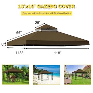 10' X 10' Gazebo Canopy Top Replacement Double Tier Garden Canopy Yard Patio Gazebo Top Cover Pavilion Cover Sunshade Polyester (Brown)