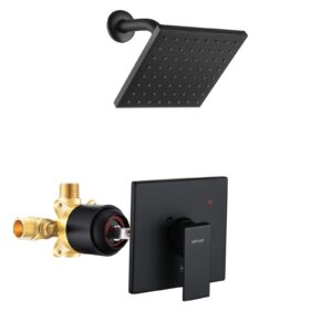 esnbia tub shower kit, bathtub shower faucet set（valve included) with 6-inch rain shower head, single-handle shower trim kit, matte black