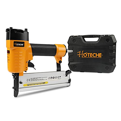 Hoteche 2-in-1 Pneumatic Brad Nailer 18Ga 3/8-Inch to 2-Inch Staple Gun Kit Framing Palm Nail Gun for Wood Working and Roofing Pin Nailer with Carrying Box