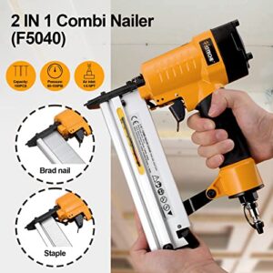 Hoteche 2-in-1 Pneumatic Brad Nailer 18Ga 3/8-Inch to 2-Inch Staple Gun Kit Framing Palm Nail Gun for Wood Working and Roofing Pin Nailer with Carrying Box