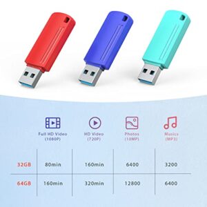 K&ZZ 32GB Flash Drives 3.0 with Lanyard 3 Pack 32 GB USB 3.0 Thumb Drive USB Stick 32G USB 3.0 Flash Drive Zip Drives for Data Storage (Red Blue Cyan)