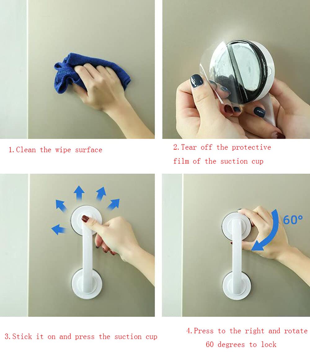 WANLIAN-Powerful Suction Cup Glass Mirror Door Handle, Refrigerator Drawer Bathroom Suction Cup Wall handrail, Bathtub Shower Handle Kitchen Drawer Cabinet Handle Suction Cup (White Large)