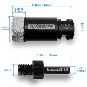 Dry Diamond Core Drill Bits 1-1/4 Inch (32mm) Tile Hole Saws for Porcelain Ceramic Tile Granite Marble Stone Brick Vacuum Brazed Hole Saw with 5/8-11 Thread and 3/8inch Hex Shank Adapter