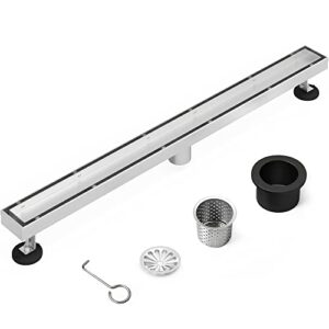 Linear Shower Drain 36 Inch with 2-in-1 Flat & Tile Insert Cover, Modbath Rectangle Shower Floor Drain with Adjustable Leveling Feet and High Flow Filter, SUS304 Stainless Steel Brushed Nickel