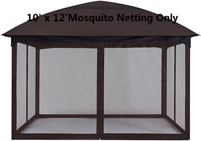 SunCula Replacement Gazebo Mosquito Netting Screen with Zipper for Patio Outdoor ,Garden and Backyard (10'x12', Black, Only Netting)